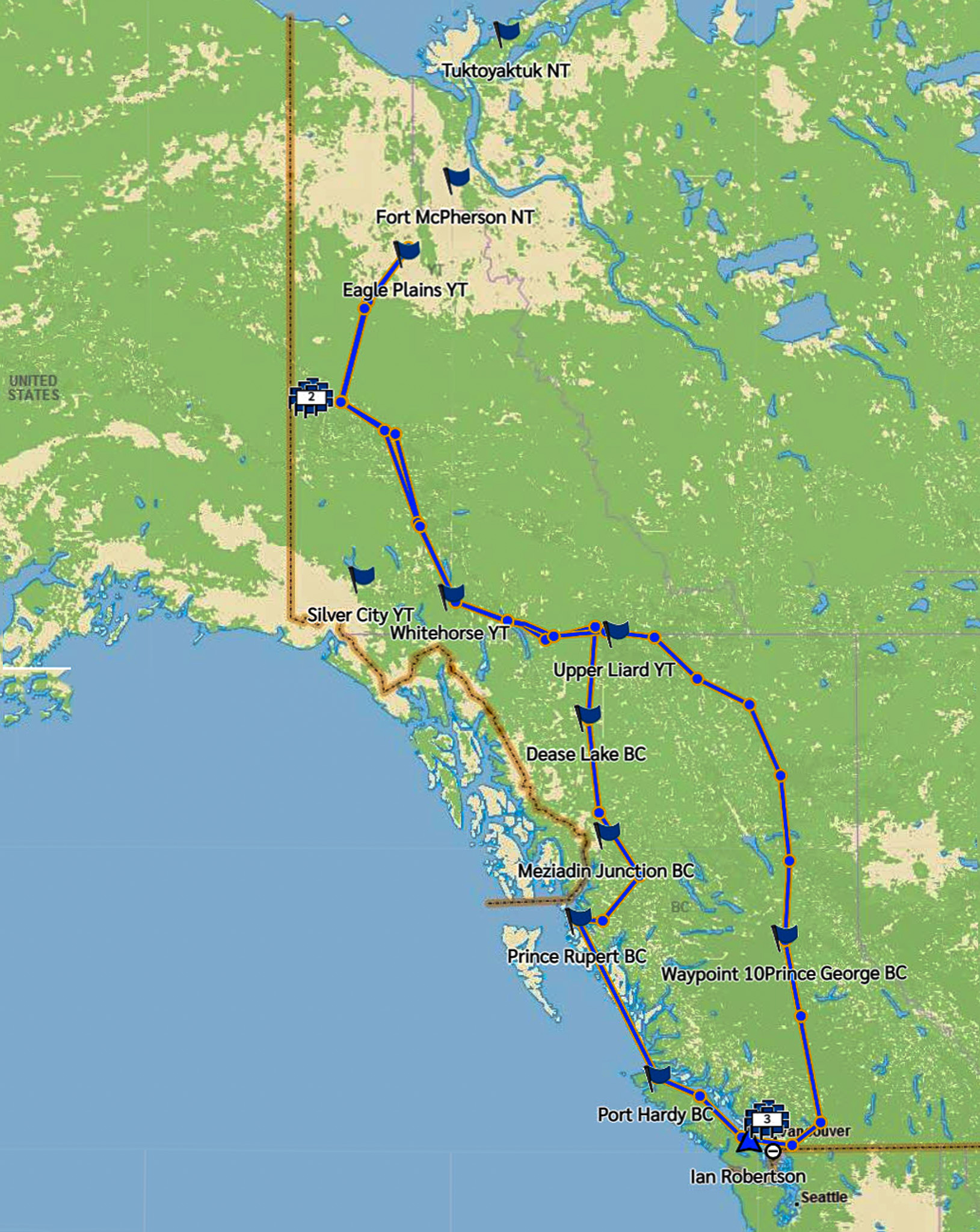 Actual Route - Beyond the Yukon